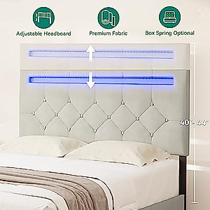 YITAHOME Bed Frame Queen Size, Led Bed Frame with 4 Storage Drawers, Adjustable Upholstered Headboard Platform Bed with Wooden Slats Support, No Box Spring Needed, Grey