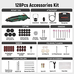 DEPSTECH Rotary Tool, 180W Power Multi Tools Kit 6 Variable Speed 40000RPM Max, Universal Keyless Chuck & Flex Shaft, 128Pcs Accessories Electric Drill Set for Carving, Drilling, Sanding, DIY Craft