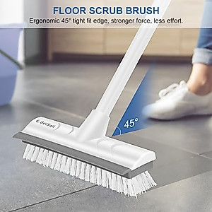 SetSail Floor Scrub Brush with Long Adjustable Handle Heavy-Duty Stiff Bristles Floor Scrubber 2-in-1 Deck Grout Brush for Cleaning Shower Bathroom, Tile, Carpet, Kitchen