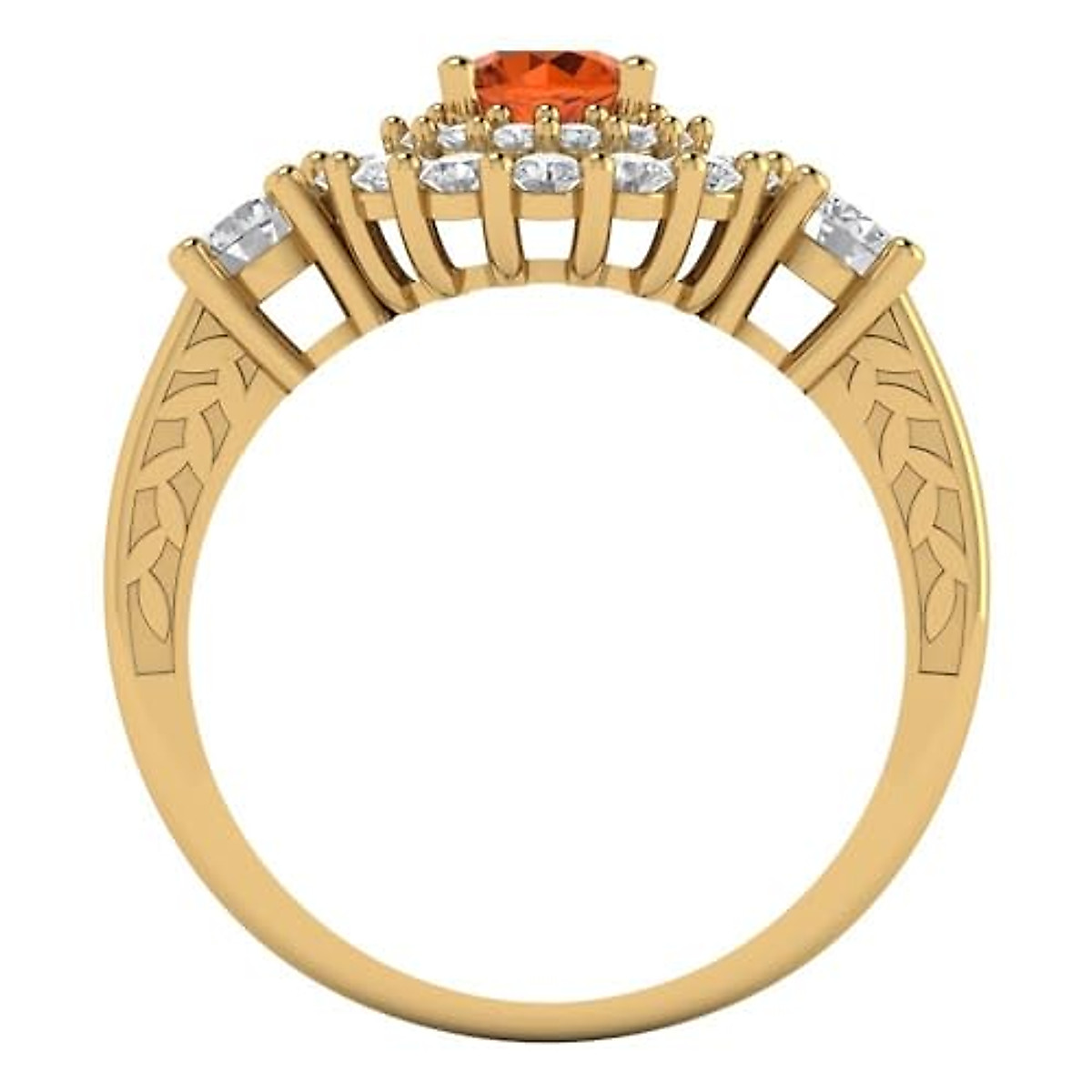 Clara Pucci 1.12 ct Round Cut Halo Solitaire Genuine Red Simulated Diamond Engagement Promise Anniversary Bridal Ring 18K Yellow Gold 3.5