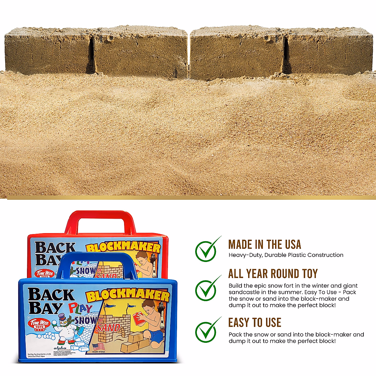 Back Bay Play Sand Castle Block Maker Beach Toys - Sand & Snow Molds Fort Building Sets for Kids - All Ages -Indoor/Outdoor Made in USA (Arctic Blue 2 Pack)