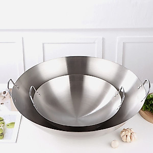 Alipis Camping Cooking Pot Stainless Steel Wok Round Bottom Outdoor Pot Woks Stir-fry Pans
