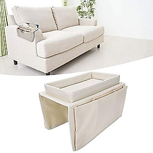 Yuecoom Sofa Storage Bag, 4 Pockets TV Remote Control Organizer Sofa Armrest Armchair Couch Bag with Cup Holder Tray(Beige)