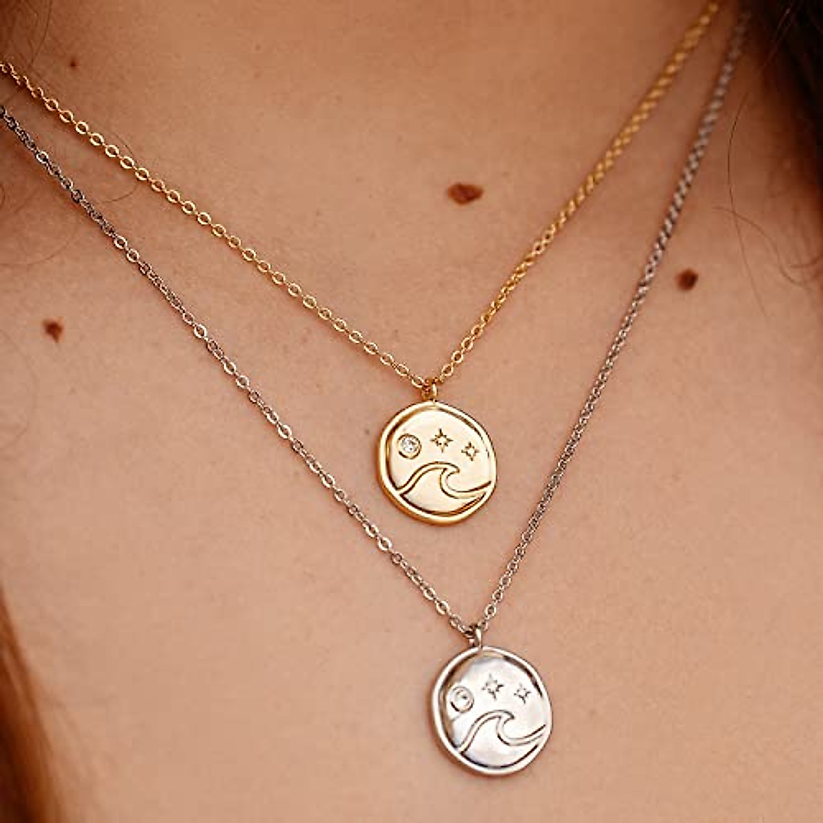 Pura Vida 18" Silver Plated Crystal Wave Coin Necklace - Handmade Statement Necklace with Czech Crystal - Silver Necklace for Women, Long Necklaces for Teen Girls, Boho Jewelry for Women - 3" Extender