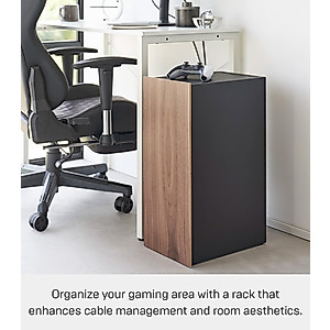 Yamazaki Home Tower Large Capacity Game Console Rack – Organize Controllers, Pull-Out Shelf, Cable Management - Steel