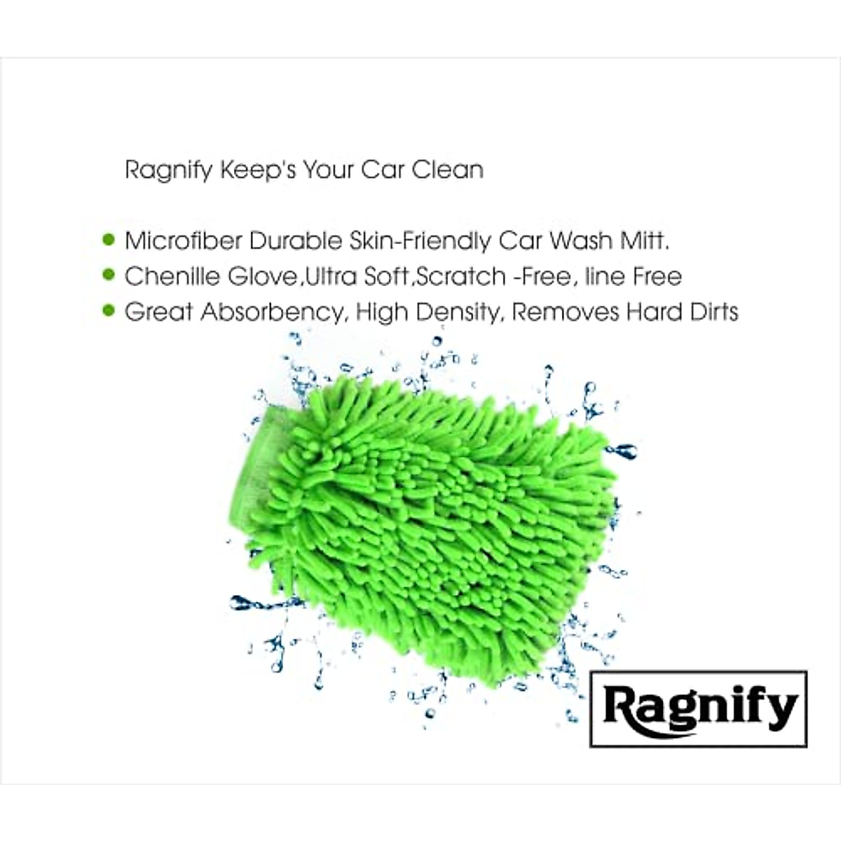 Ragnify Pack of 2 Microfiber car wash mitt Scratch Free Dual Sided Machine Washable Waterproof wash mitt for Cars, Trucks, Boats(Green)