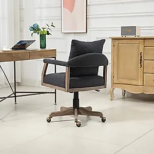 FRITHJILL Swivel Home Office Chair with Adjustable Seat Height and Boucle Fabric Seat, Ergonomic Study Chair with Wheels, Black