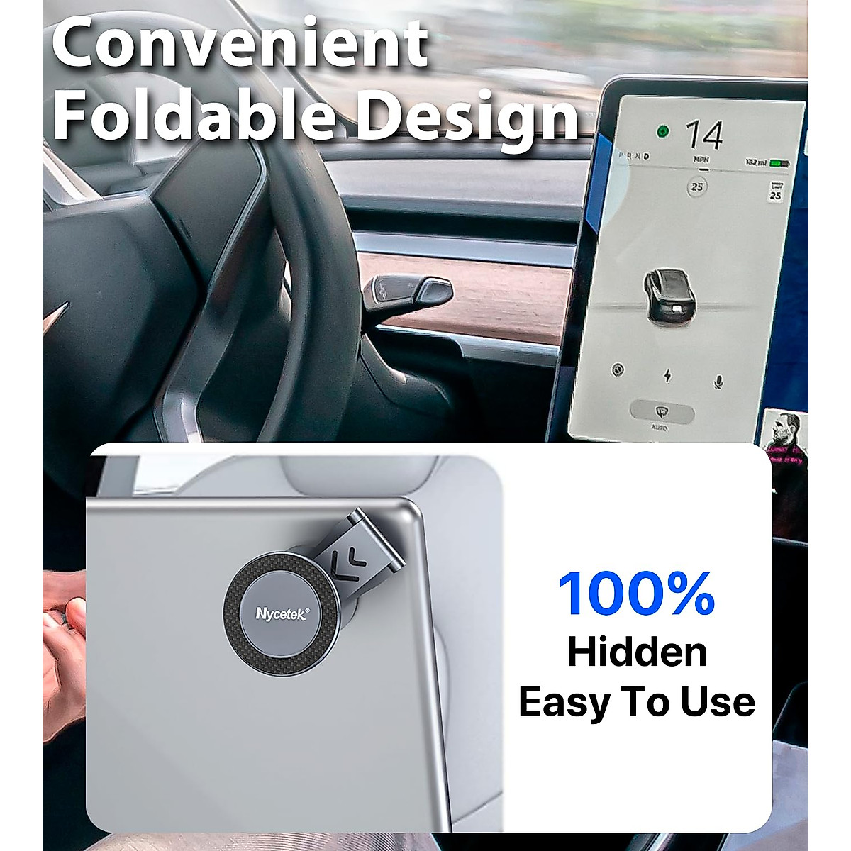 Nycetek Tesla Phone Mount Holder for MagSafe, [Super Suction Power] Dashboard Magnetic iPhone Car Mount for Tesla Model Y/3/S/X Accessories 2023, Alloy Foldable Car Holder for iPhone Samsung and More