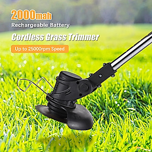 QIUNI Cordless Grass Trimmer Weed Wacker 12V Weed-Wacking Machine Lightweight Adjustable Height Metal Cutting Blade for Garden and Yard Bush Mowing Grass Lawn Pruning