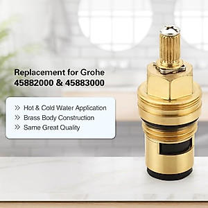 Ceramic Cartridge for Grohe 45883000, Right Side of the Sink Anti-Clockwise Closing Cartridge Replacement, Faucet Cartridge Replacement Assembly, Brass