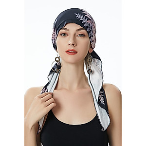 ZLYC Chemo Headwear Pre Tied Head Scarf Headwraps Lightweight Turban Beanie Cap for Women (Leaves Pink Black)