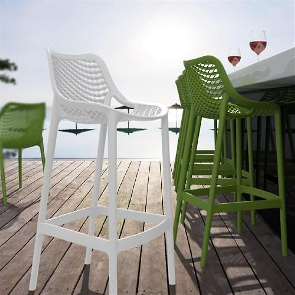 Home Square Polypropylene Patio Bar Stool in White - Set of 2