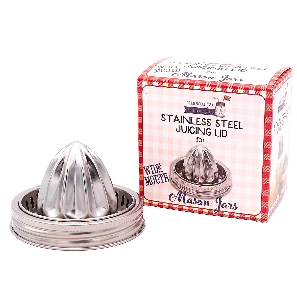 Stainless Steel Juicer Lid for Mason Jars | Metal Citrus Lemon Juice Squeezer Manual Juicer Mason Jar Top for Wide Mouth Jars | Citrus Lemon Orange Reamer Manual Hand Juicer Jar Lid - Wide Mouth