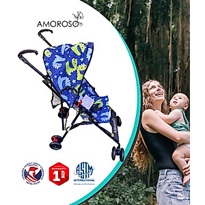 AmorosO Single Umbrella Stroller for Toddler, Travel Stroller for Babies - Sunlight and Light Rain Protection - Baby Stroller with Four EVA Wheels - Travel-Ready Stroller - Round Canopy Navy Blue