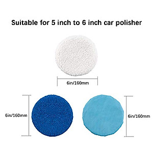 LUTER 5-6 Inch 24pcs Polishing Bonnet Pads Microfiber Wax Applicator Including 12 Packs Microfiber Waxing Bonnet 6 Packs Wool Buffing Pads 6 Packs Non-Woven Buffing Pad
