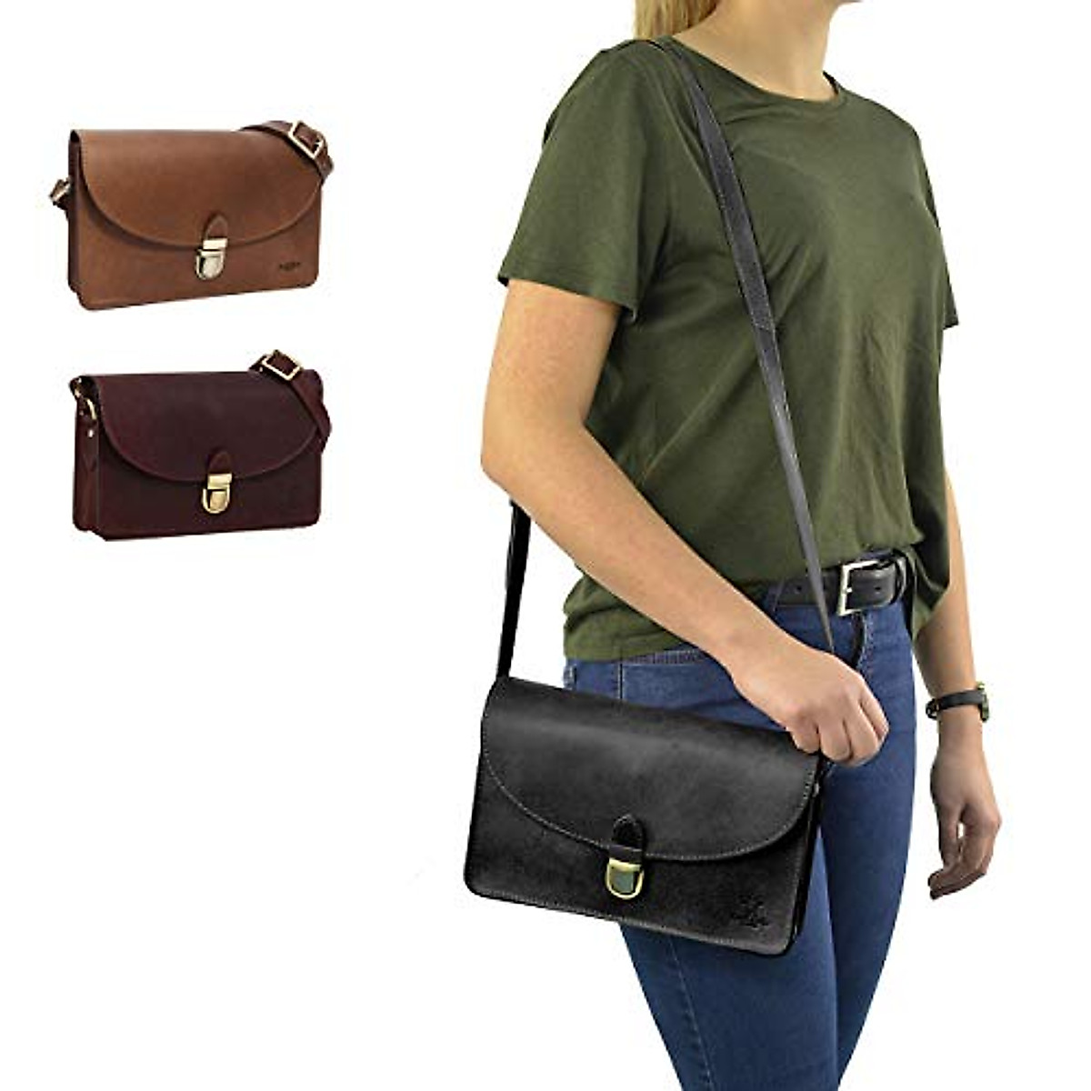 Gusti Handbag Leather - Zoey Shoulder bag Satchel Handbags Leather bag Ladies Vintage Black Leather true leather