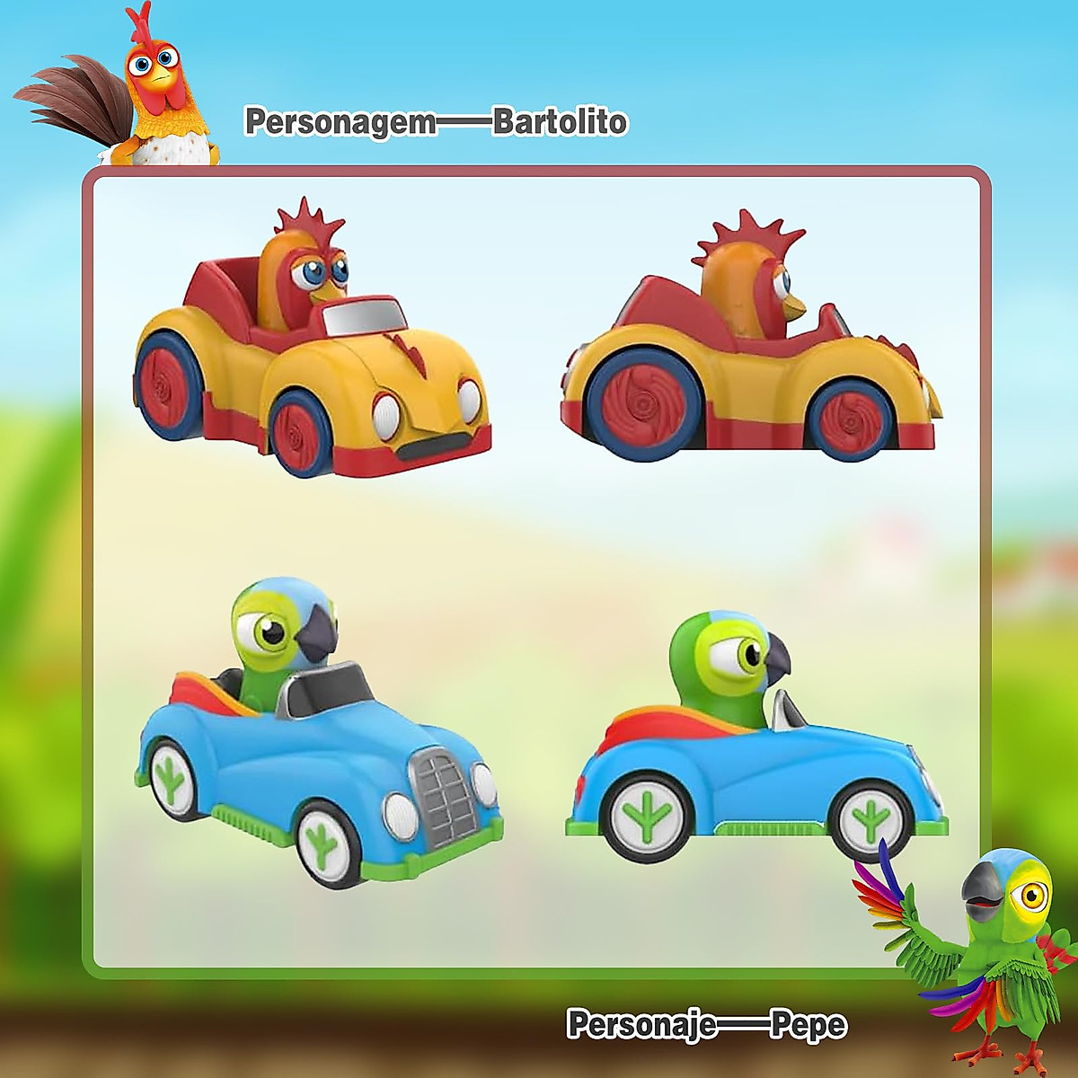 TOYMAKER La Granja De Zenon Kids Car Bartolito Chicken Toys Push and Go Cars Toys Lorito Pepe Bird Toys Friction Powered Inertia Cars for Toddlers 1-3 Birthday for Girls Boys