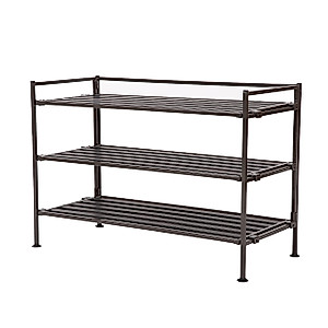 Seville Classics Sturdy Freestanding Storage Shelf for Bedroom, Closet, Entryway, Dorm Room Organizer Stackable Durable Metal Shoe Rack Espresso Slat, 3-Tier (NEW MODEL)
