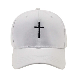 Cross Embroidery Baseball Cap,Adjustable Structured Dad Hat for Men Women Sun Hat (White-1)