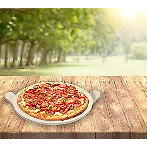 Baking Pizza Stone with handles for Grill, Oven & BBQ15” Durable, Certified Safe, for Ovens & Grills. Bonus Silicone Mitt.