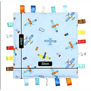Blue Baby Comforter Blanket - Multi Coloured Airplane Security Blanket with Plain Blue Textured Underside