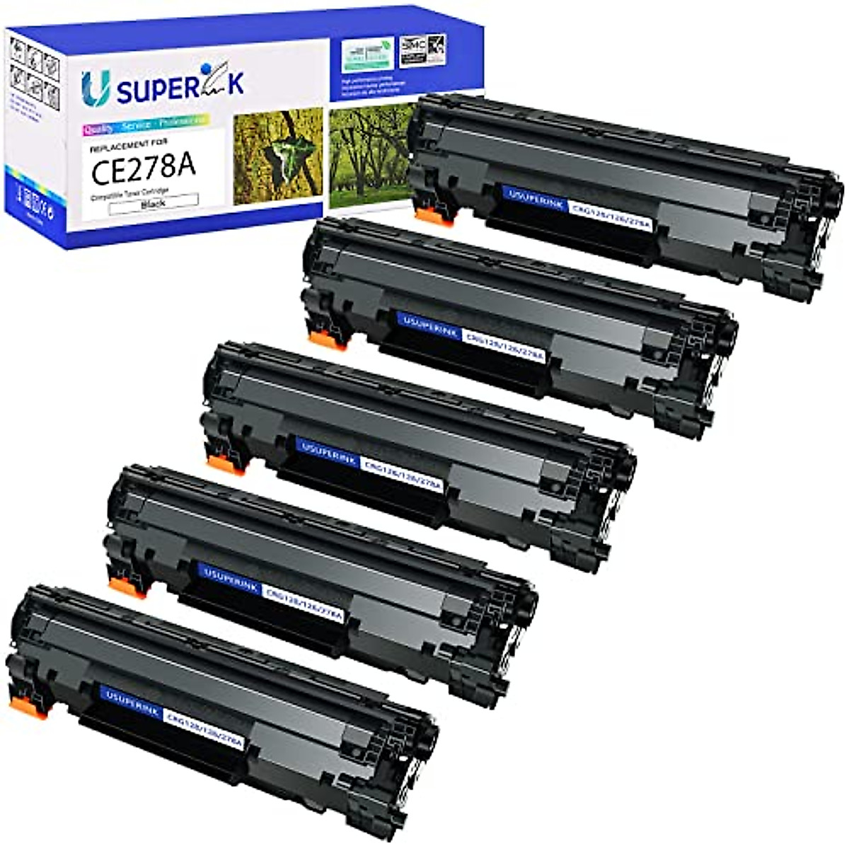 SuperInk 5 Pack Compatible Black Toner Cartridge Replacement for HP 78A CE278A use in Laserjet P1560 P1566 P1606 P1606n P1606dn M1536dnf Printer