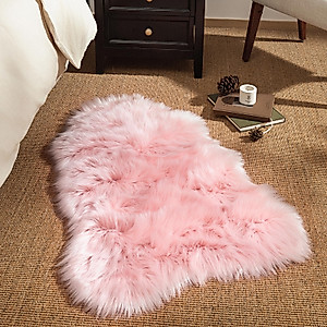 Ashler Faux Fur Rug, Fluffy Shaggy Area Rug 2 x 3 Feet Sheepskin Fur Rug, Pink Fuzzy Rug Machine Washable Shag Rug, Nursery Decor Throw Rugs for Bedroom, Kids Room, Living Room