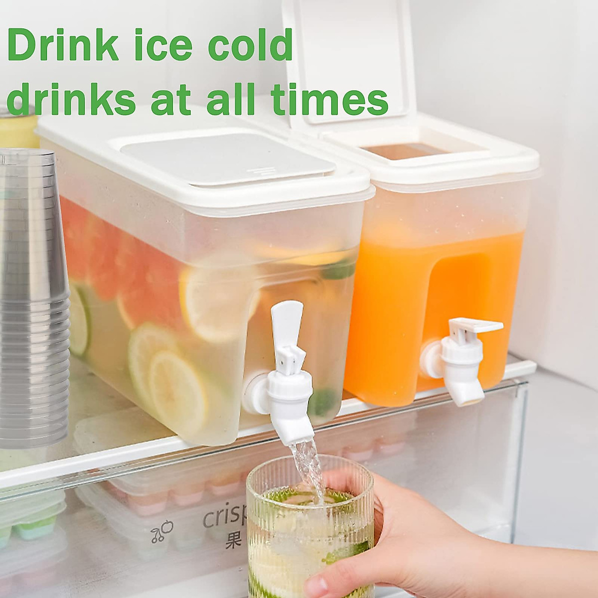 1 Gallon Drink Dispenser Beverage Water Dispenser for Fridge Plastic Cold Drink Dispenser with Spigot Juice Lemonade Dispenser with 30Pcs Hard Plastic Cups for Parties Stand and Daily Use