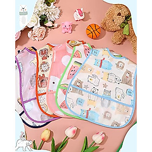 15 Pack Baby Bibs Set Waterproof Toddler Feeding Bibs with Food Scraps Catcher Pocket Soft Adjustable Snaps Feeding Bibs Unisex Infant Bibs Gift for Infants Babies Toddler Boys and Girls 6-24 Months