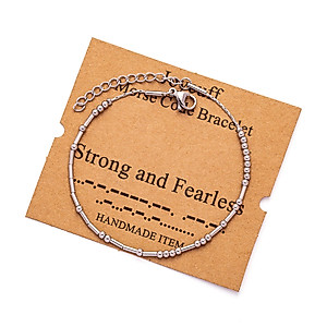 JoycuFF Inspirational Gifts for Women Strong And Fearless Morse Code Bracelets for Best Friends Daughter Sister Handmade Chain Bracelet Silver Encouragement Motivational Secret Message Jewelry