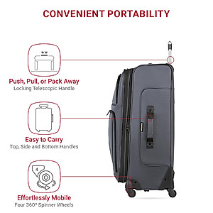 SwissGear Sion Softside Expandable Roller Luggage, Dark Grey, Checked-Large 29-Inch