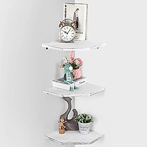 SEHERTIWY Corner Floating Shelves for Wall, 5 Tier Rustic Wall Shelves Corner Storage Shelves Small Shelf White Floating Shelves for Bedroom, Living Room, Bathroom, Kitchen