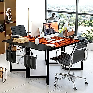 Tangkula 63” Conference Table, Large Industrial Meeting Table with Metal Frame, Multipurpose Rectangular Training Seminar Table, Computer Desk, Dining Table, for Home, Office, Conference Room