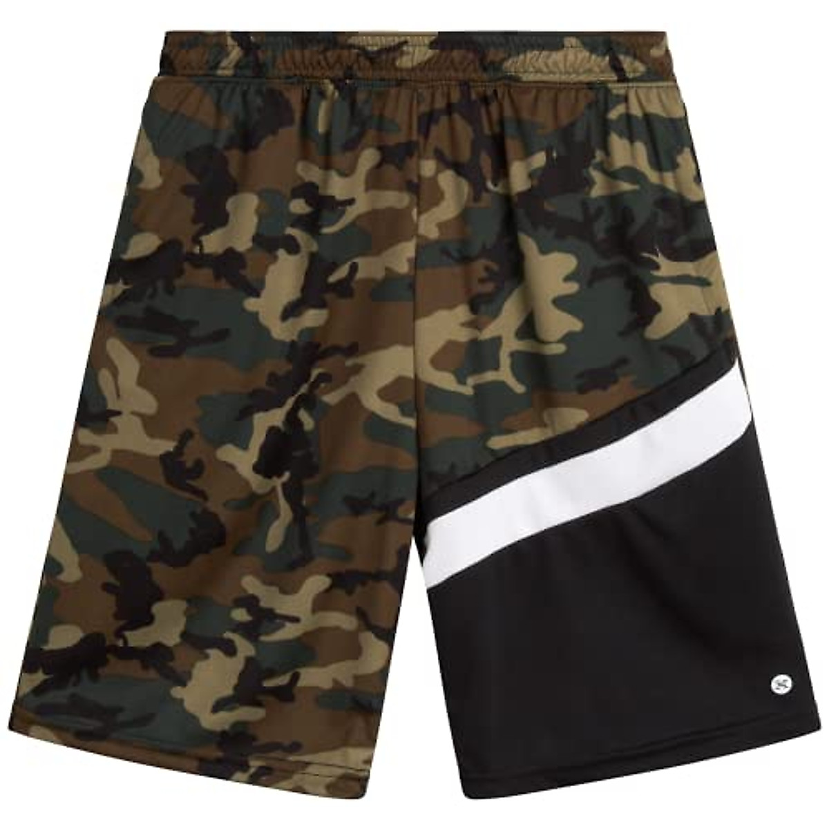 RBX Boys’ Athletic Shorts - 4 Pack Lightweight Fleece Performance Basketball Shorts - Activewear Shorts for Boys (Size: 8-16), Size 10-12, Green Camo/White Blue