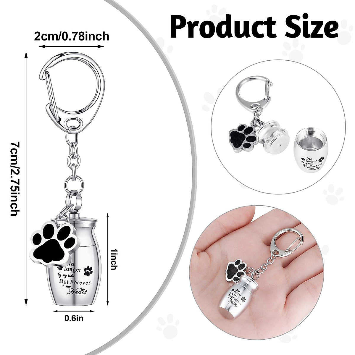 Tudomro Cylinder Cremation Dog Ashes Keepsake Urn Keychain Memorial Ashes Stainless Steel Pet Puppy Dog Paw Charm with Storage Bag(Silver)