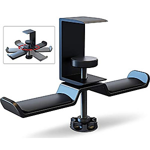 Dual Headphone Stand Hanger Under Desk, APPHOME 360 Degree Rotating PC Gaming Headset Holder Aluminum Clamp Hook Space Save Mount, Universal Fit All Headphones, Black
