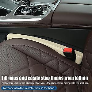 LKAHG 2Pcs Car Seat Gap Filler, PU Leather Auto Crevice Catcher Drop Blocker to Fill The Seat and Console Gap, Universal Vehicle Interior Accessories for Car, SUV, Truck (Beige)