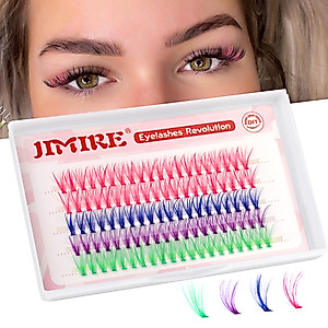 Colored Lash Clusters Individual Eyelashes 100Pcs DIY Eyelash Extensions 4 Colors Pink Lashes 14mm 3D Effect Individual Eyelashes Clusters Natural Look CC Curl Wispy Extension Reusable Pack by JIMIRE