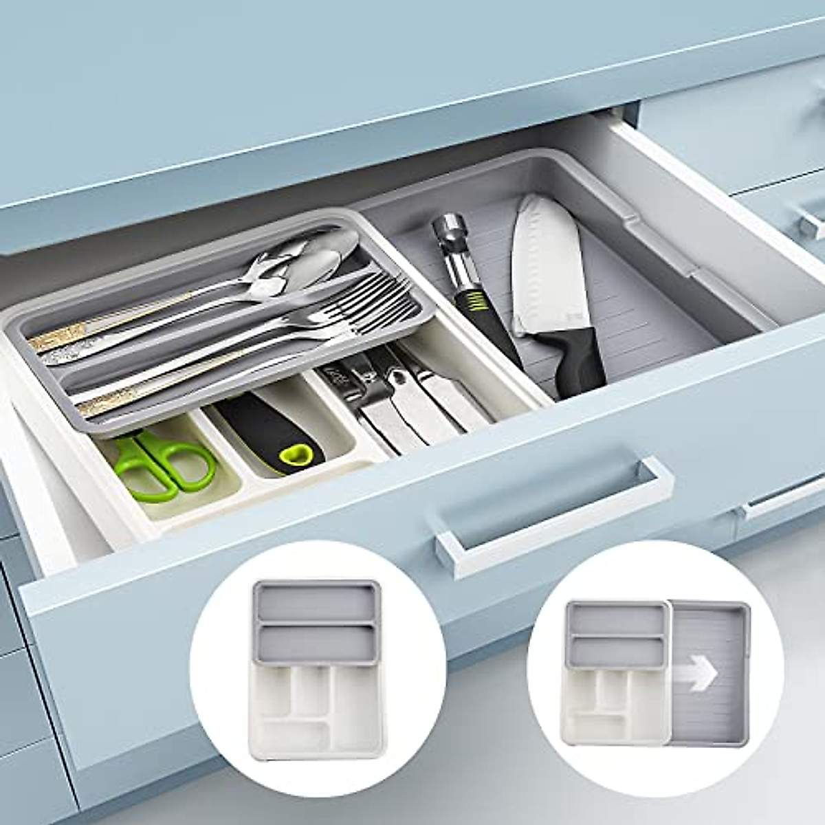 Suwimut 2 Pack Expandable Drawer Organizer, Flatware Drawer Tray Silverware Organizer Utensil Holder Cutlery Tray with Drawer Dividers for Kitchen Utensils and Flatware, Office, Bathroom