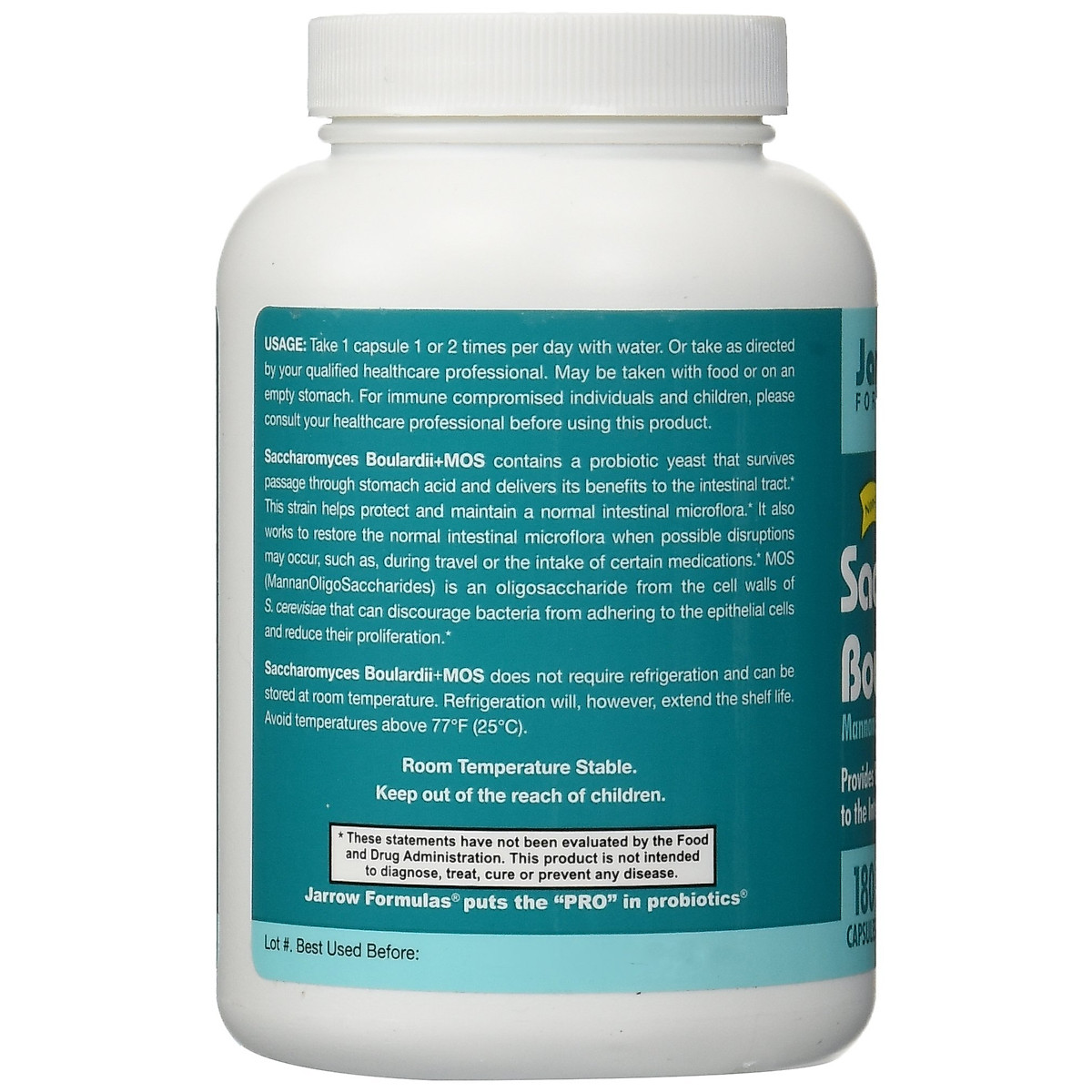 Jarrow Formulas Saccharomyces Boulardii Probiotics + MOS 5 Billion CFU Probiotic Yeast for Intestinal Health Support, Gut Health Supplements for Women and Men, 180 Veggie Capsules, 180 Day Supply