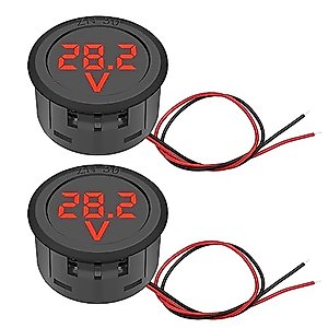 2PCS DC Volt Meter, DC 5-99V Car LED Digital Display, Round 2 Wire Voltmeter DC Digital Car Voltage Current Meter Volt Detector Tester Monitor Panel for Motorcycle Truck Camper Caravan Marine ATV UTV