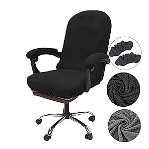 NeColorLife Office Chair Cover with Armrest Covers Stretchable Desk Chair Cover Thick Checked Jacquard High Back Office Seat Cover for Universal Rotating Chair (Large Size,Black)