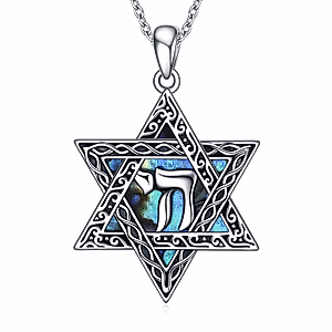 CRMAD Star of David Jewish Necklace for Women Men Sterling Silver Chai Abalone Shell Pendant Jewish Jewelry