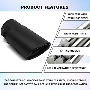 Stainless Steel Car Exhaust Tip, 2.5" to 3.3" Adjustable Car Decoration Chrome-Plated Finish Exhaust Tailpipe, Universal Car Exhaust Pipe Modification Tail Throat Tail Pipe (Black #Straight)