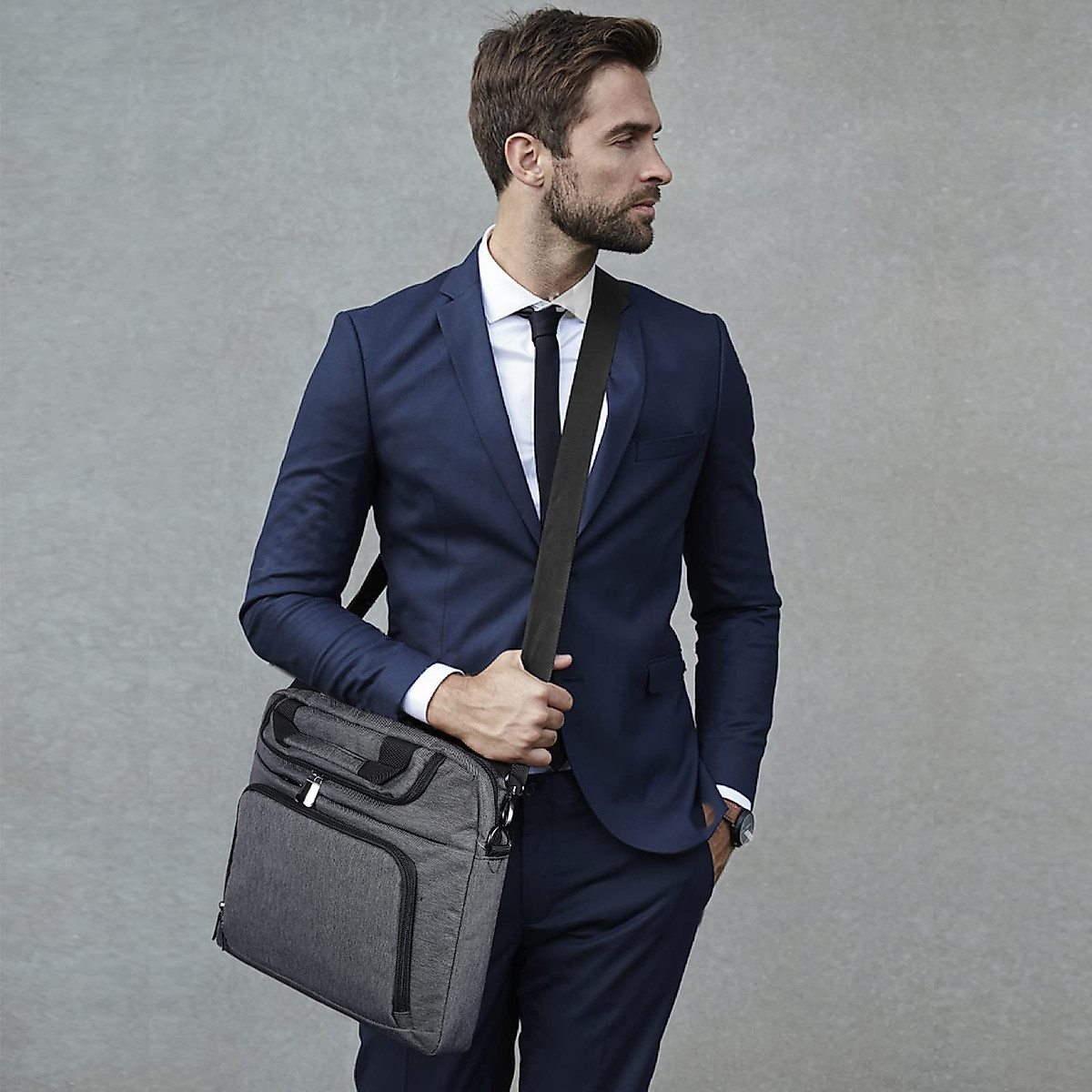 BERTASCHE Laptop Bag 13.4-inch, Grey, Padded Laptop Compartment, Adjustable Shoulder Strap, Organized Interior