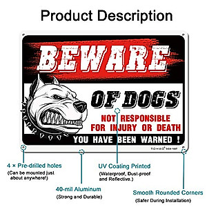 TOHAO Beware of Dog Sign, 3 Pack 10"x 7" Rust Free .04" Aluminum Warning Signs, UV Protected, Reflective & Waterproof, Easy to Mount- Indoor Or Outdoor Use