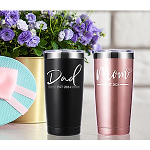 Dad Mom Est 2024 20 OZ Tumbler.Anniversary New Parents Pregnancy New Dad Mom Parents to be Gift.Father's Mother's Day Couples Gifts.New Dad New Mom Mom to Be Dad to Be Gifts.(Black&Rose Gold)