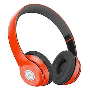 iJoy Wireless Over-Ear Bluetooth Headphones - Wireless and Wired Foldable Headset with Built-in Microphone, FM, Micro SD Card Slot, Touch Controls - Audifonos Auriculares Inalambricos (Red)