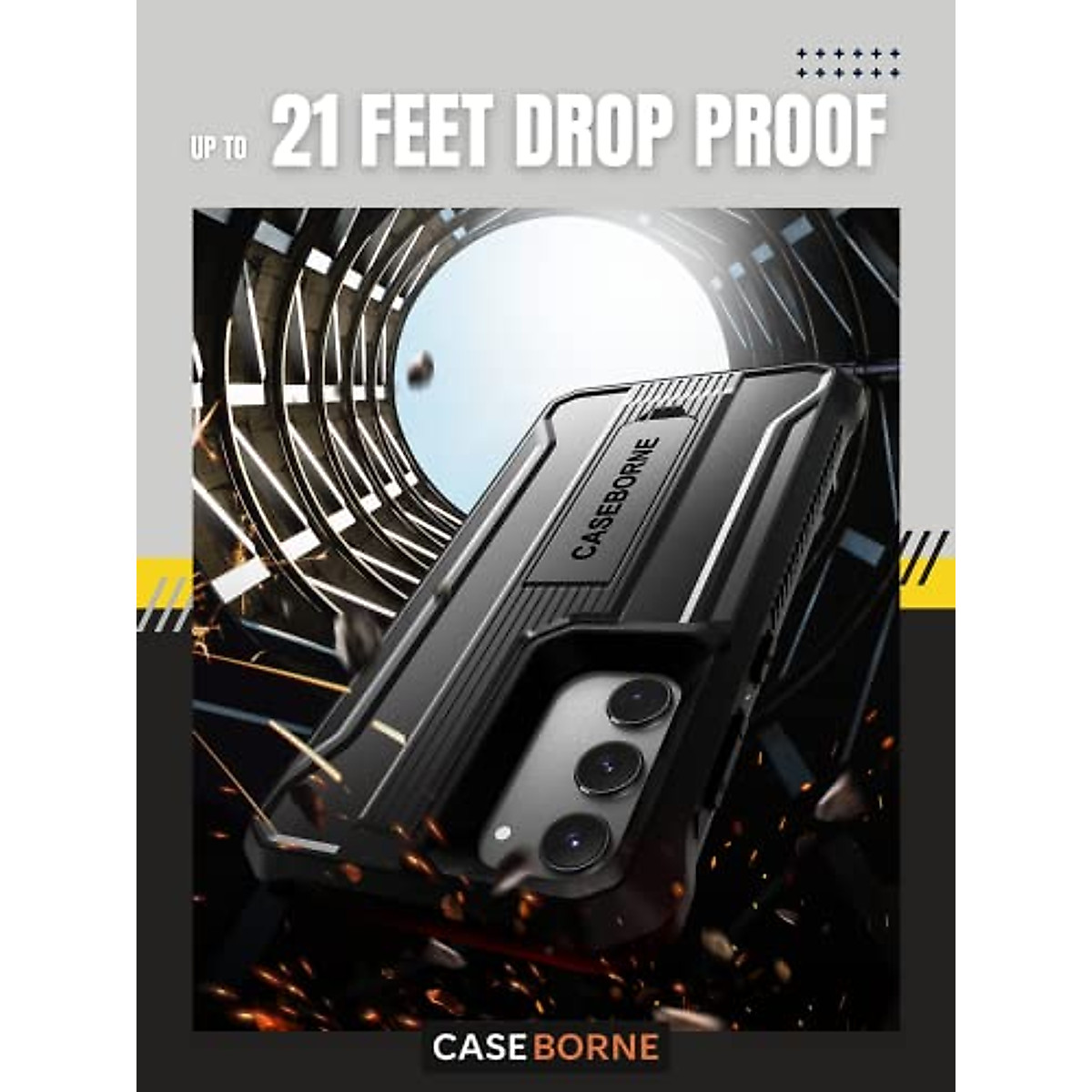 CaseBorne V Designed for Samsung Galaxy S23+Plus 5G Case (Formerly ArmadilloTek), [Ultimate Protection Tech] Full-Body Multi-Layer Rugged Kickstand Case Screenless- Black