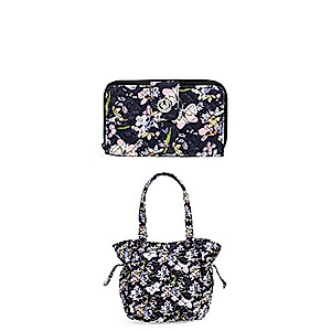 Vera Bradley womens Cotton Turnlock With Rfid Protection Wallet, Bloom Boom Navy - Recycled Cotton, One Size US withVera Bradley womens Cotton Glenna Satchel Purse Handbag, Bloom Boom NavY